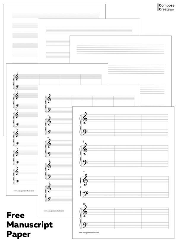 Manuscript Paper - Three sizes 8, 10, 12 stave plus grand staff