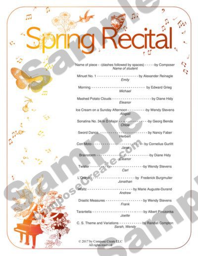 2017 Spring Recital Program Package - Editable recital programs