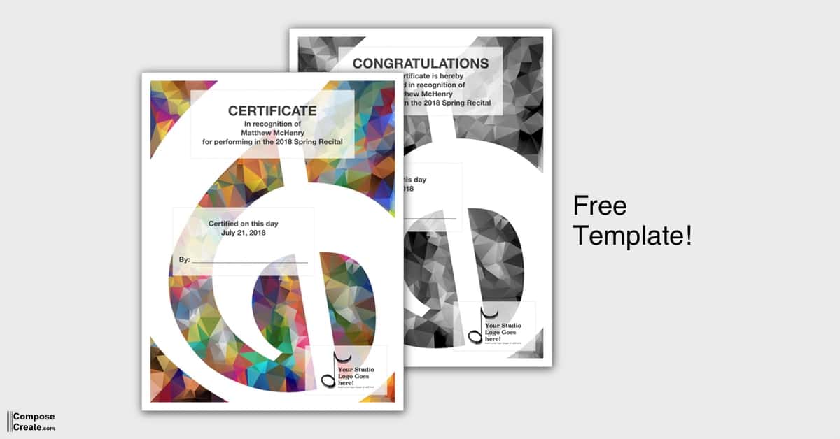 Vivaldi Recital Certificates - All text is completely editable