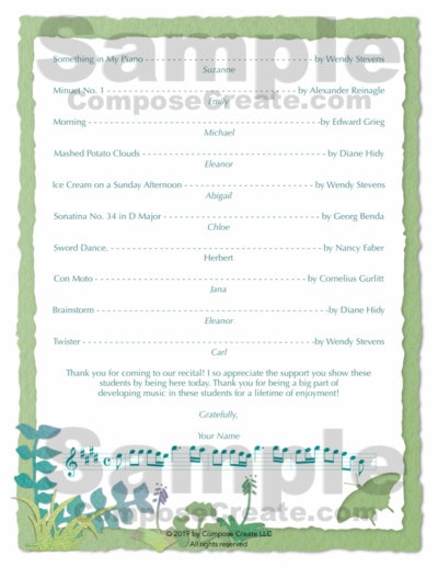 Vivaldi Spring Editable Recital Program Package - All text editable!