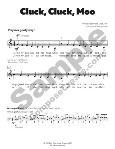 Cluck Cluck Moo - Funny, Easy Rote and Reading® piano piece + duet