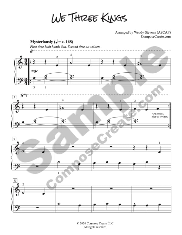 Easy We Three Kings - piano arrangement by Wendy Stevens