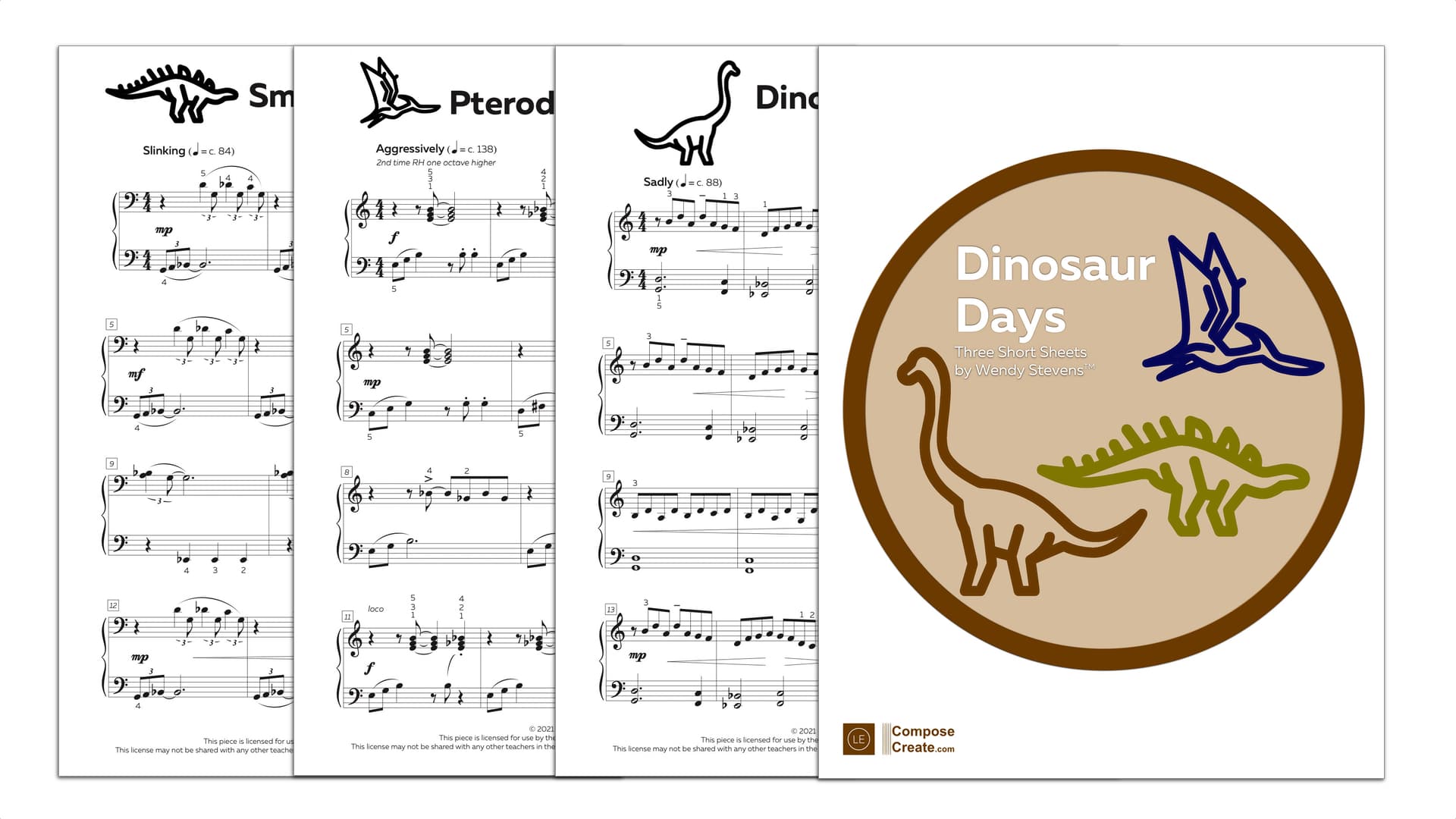 Dinosaur Days - Elementary Short Sheets® Piano Solos