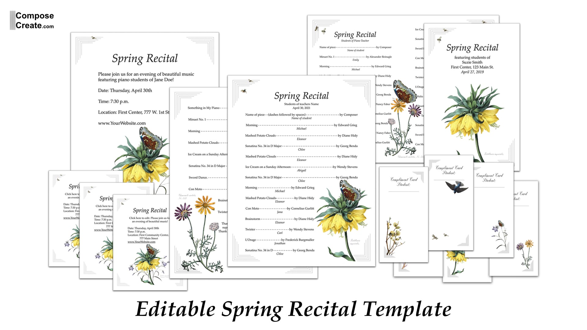 Flower Etching Recital Program - Text is editable!