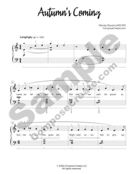 Autumn's Coming - Beautiful, lyrical late elementary piano solo