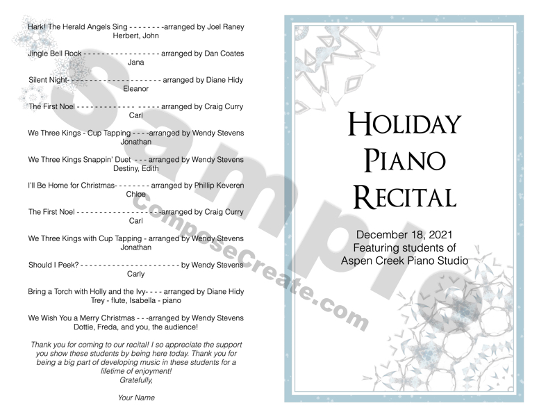 Snowflake Recital Program - Text is editable!