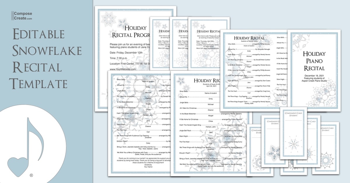 Snowflake Recital Program - Text is editable!