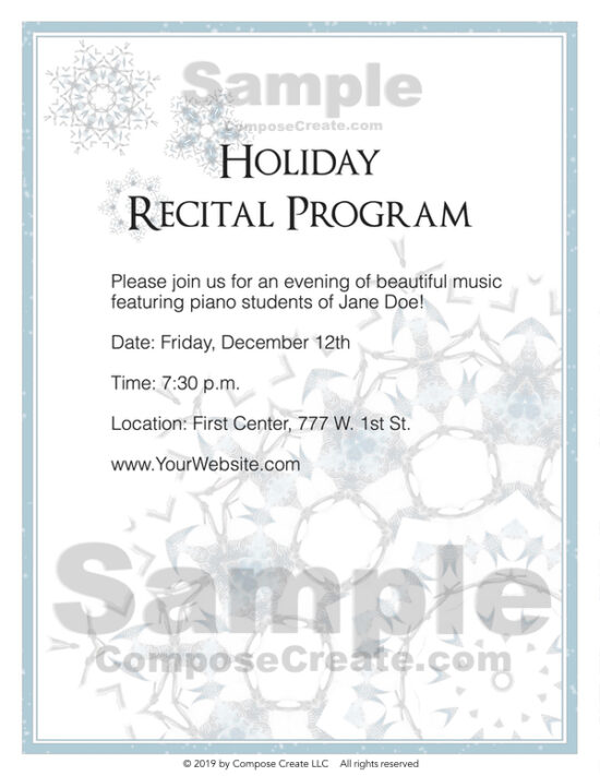 Snowflake Recital Program - Text is editable!