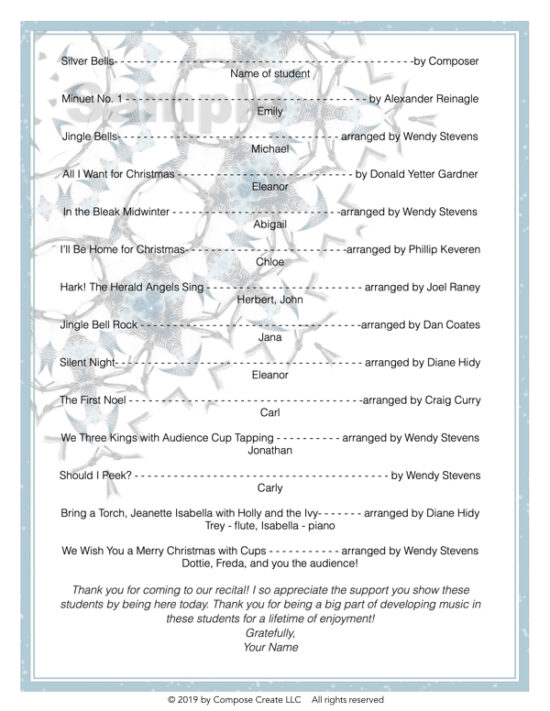 Snowflake Recital Program - Text is editable!