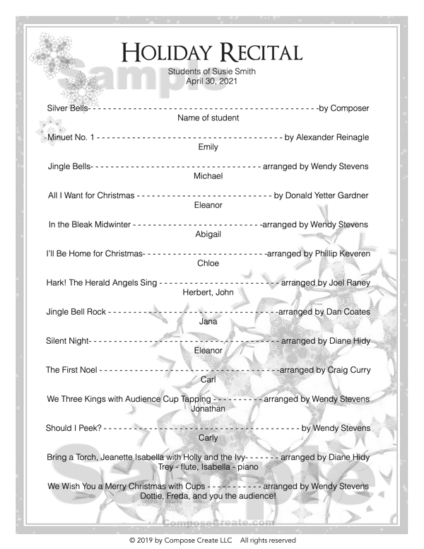 Snowflake Recital Program - Text is editable!