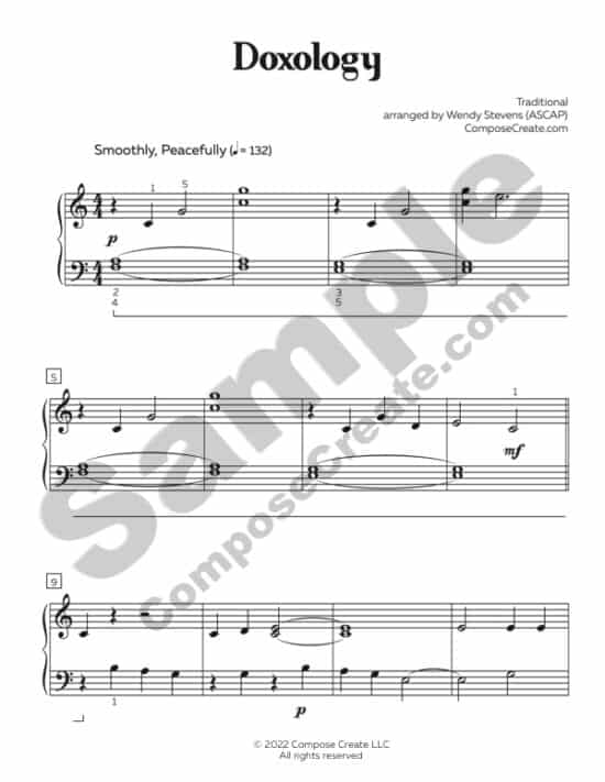Easy Doxology for piano - from Easy Hymn Solos 1