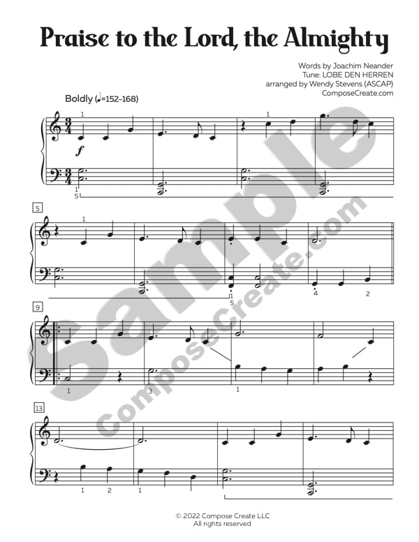 Praise to the Lord the Almighty - Easy Hymn Solos 2 piano