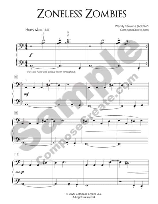 Zoneless Zombies - Elementary Halloween piano solo