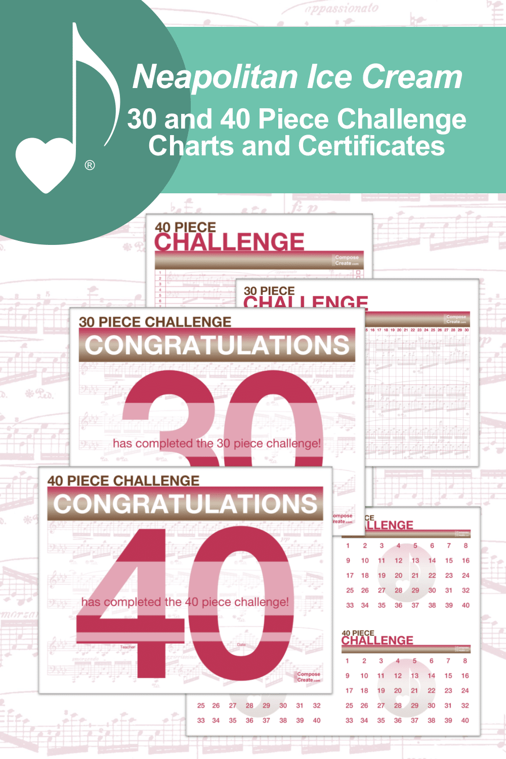 Neapolitan Ice Cream 30 and 40 Piece Challenge Charts