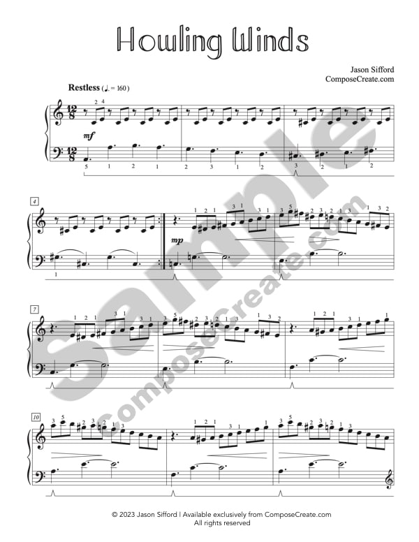 Howling Winds by Jason Sifford - Intermediate halloween piano