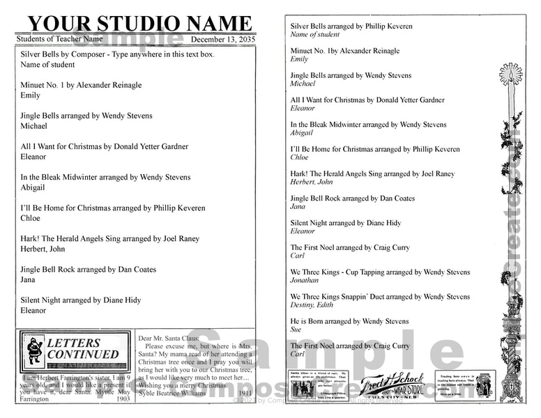 Holiday Newspaper Recital Program - Text is editable!