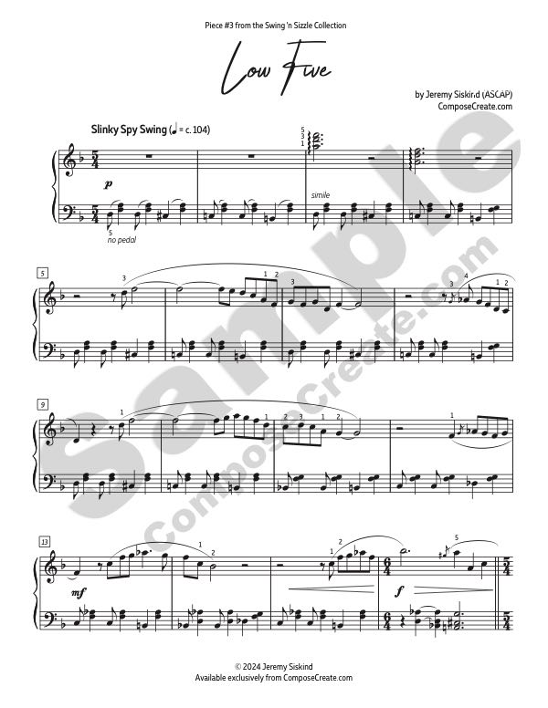 Low Five by Jeremy Siskind - Slinky spy swing piano solo