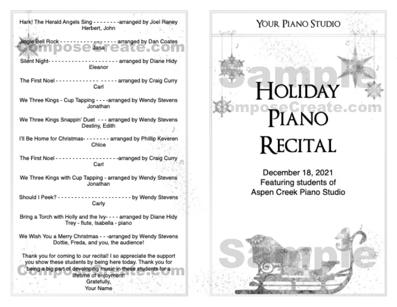 Golden Winter Recital Program - Text is editable!