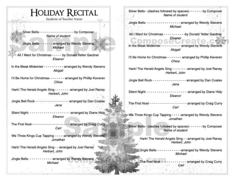 Golden Winter Recital Program - Text is editable!