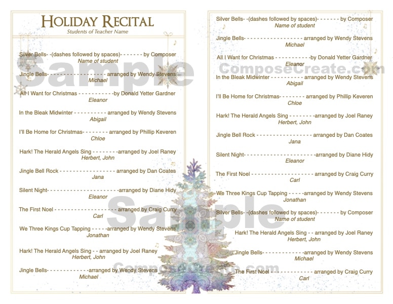 Golden Winter Recital Program - Text is editable!