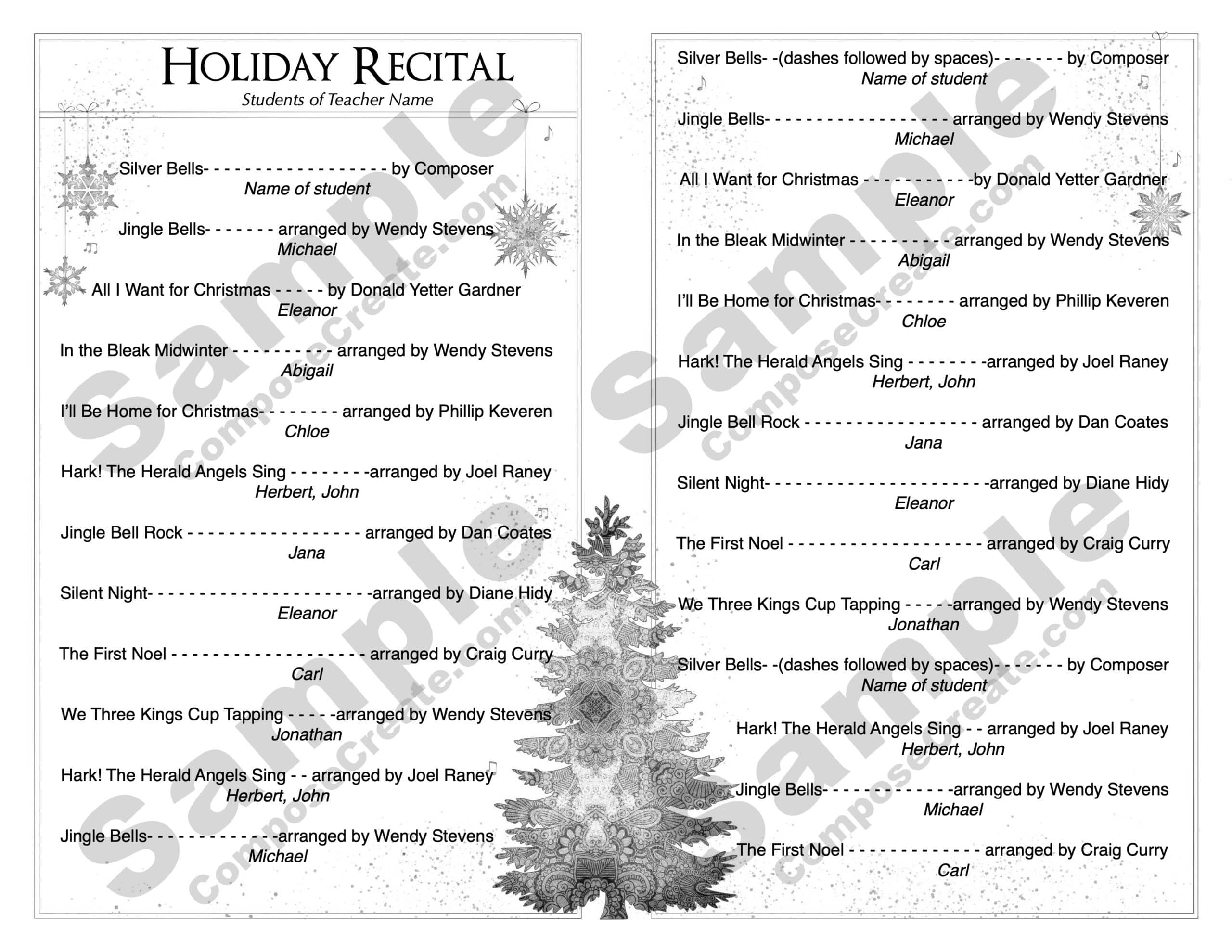 Golden Winter Recital Program - Text is editable!