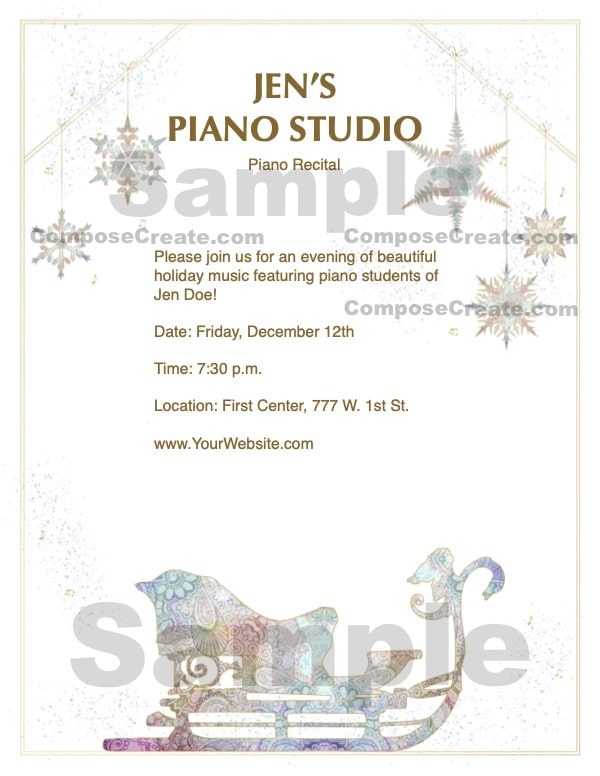 Golden Winter Recital Program - Text is editable!