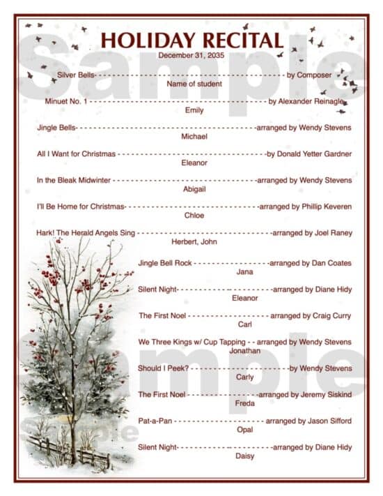 Snowy Holiday Music Recital Program - Editable Text!